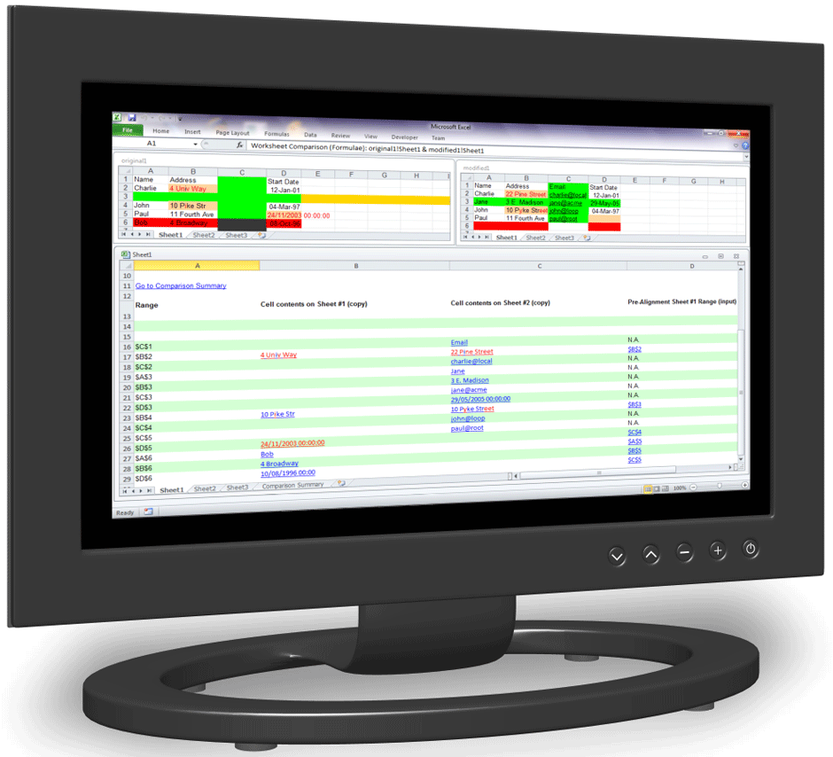 DiffEngineX Screenshot Report Of Differences Between Two Excel 